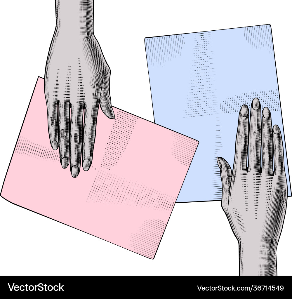 Two hands with a paper sheets Royalty Free Vector Image