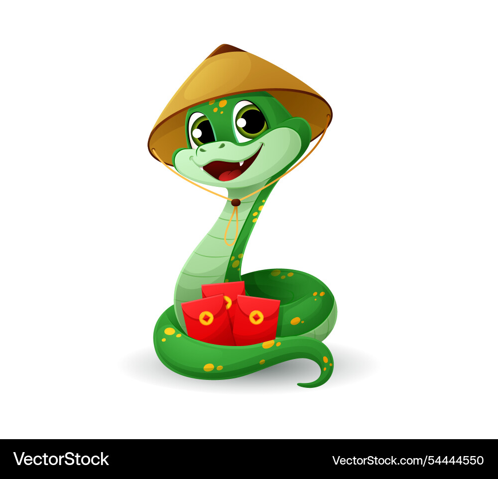 Cartoon snake character holds red gift envelopes Vector Image