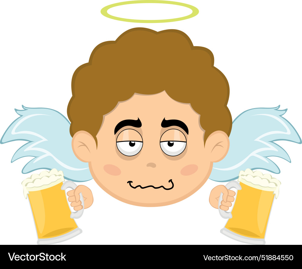 Head child angel drunk beers Royalty Free Vector Image