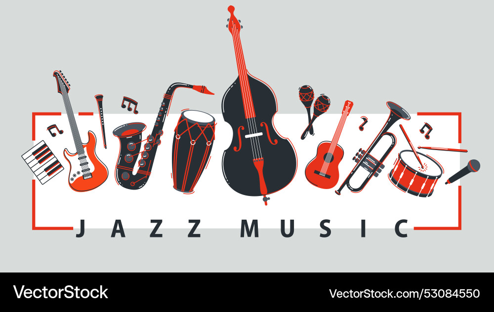 Jazz music band poster different instruments flat Vector Image