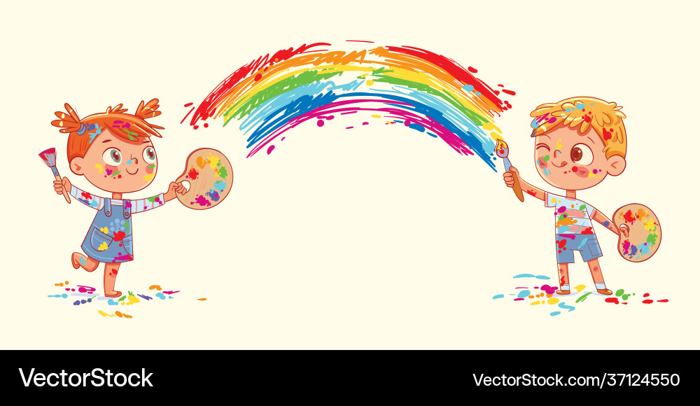 Kids Painting Rainbow Royalty Free Vector Image