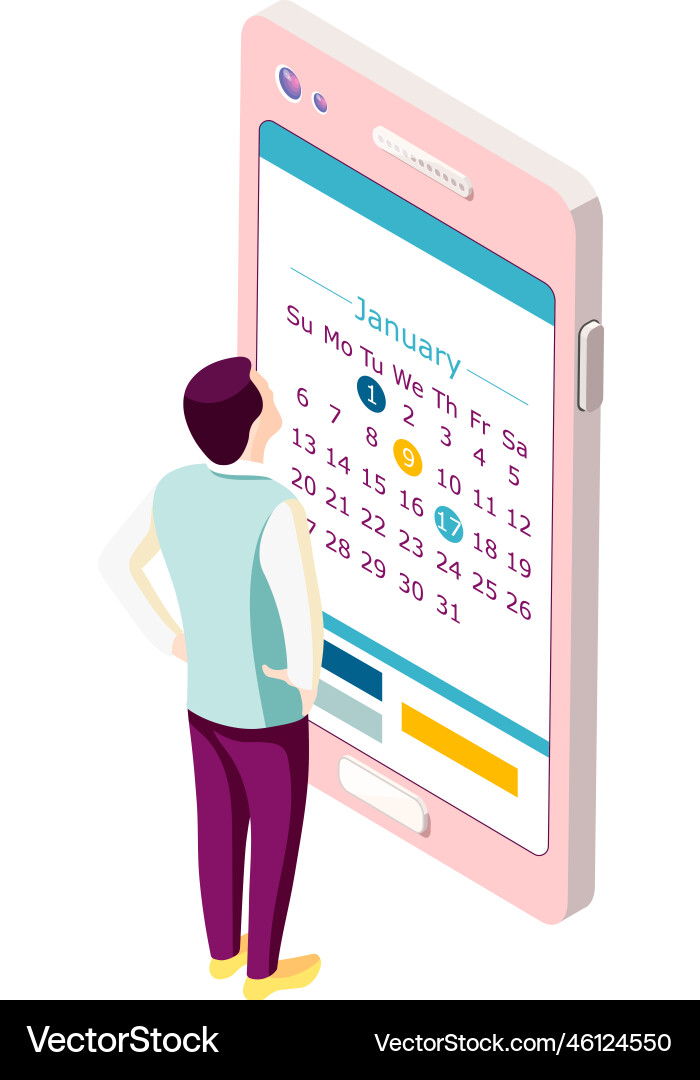 Looking at calendar composition Royalty Free Vector Image