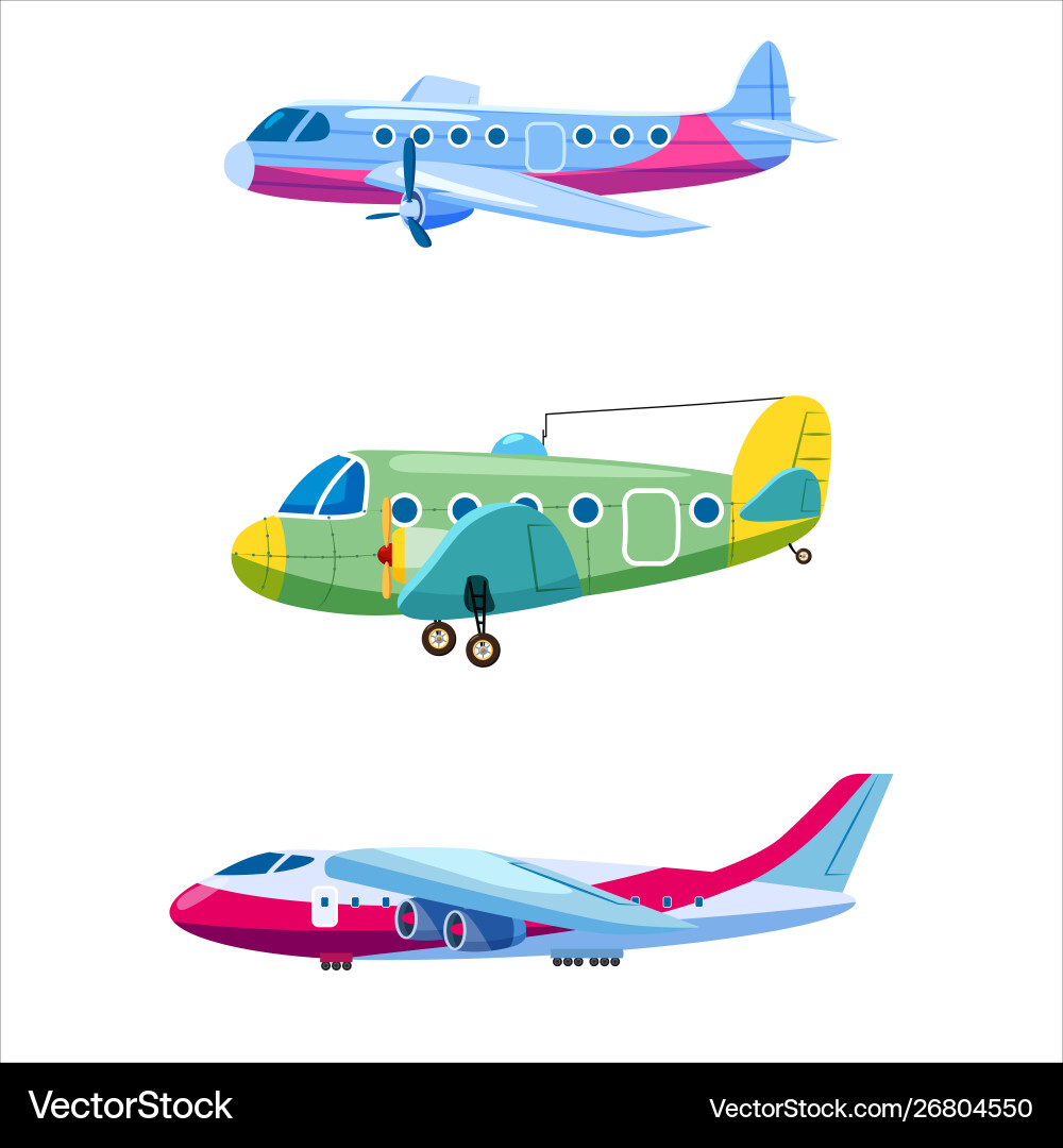 Set airplanes aircraft different colour retro Vector Image