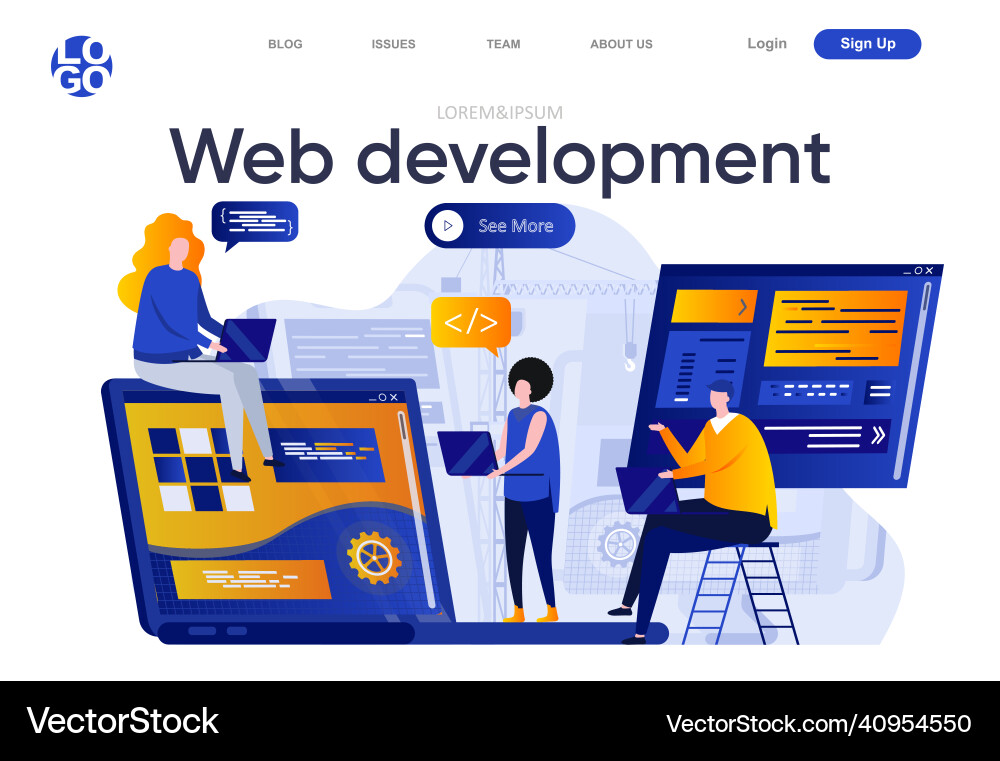 Web development flat landing page creative team Vector Image