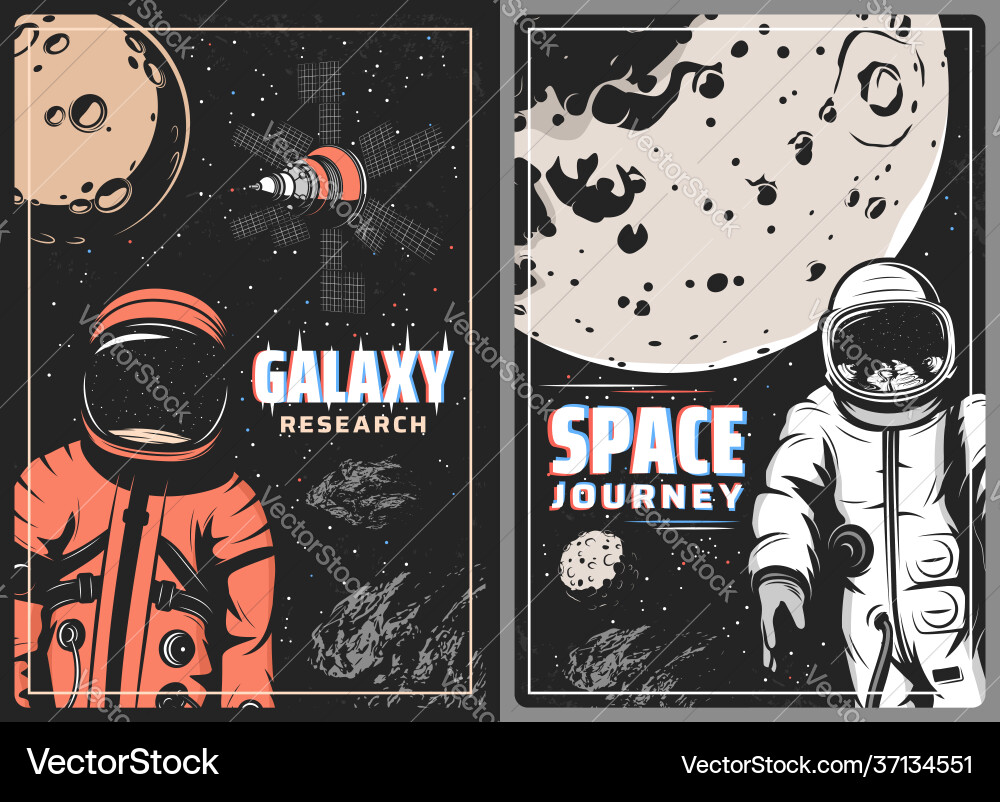 Astronaut cosmonaut in outer space retro poster Vector Image