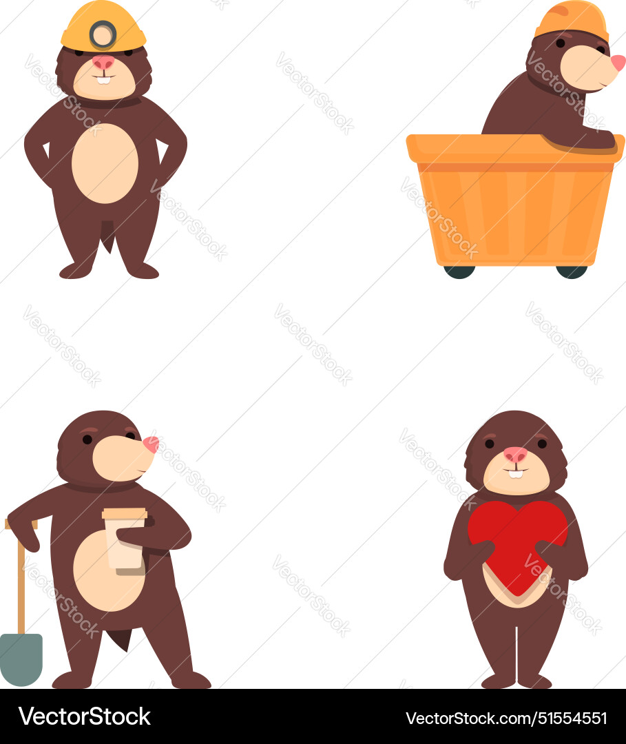 Cute mole icons set cartoon Royalty Free Vector Image