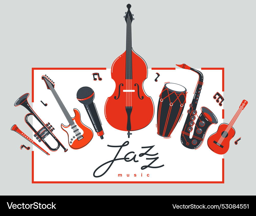 Jazz music band poster different instruments flat Vector Image