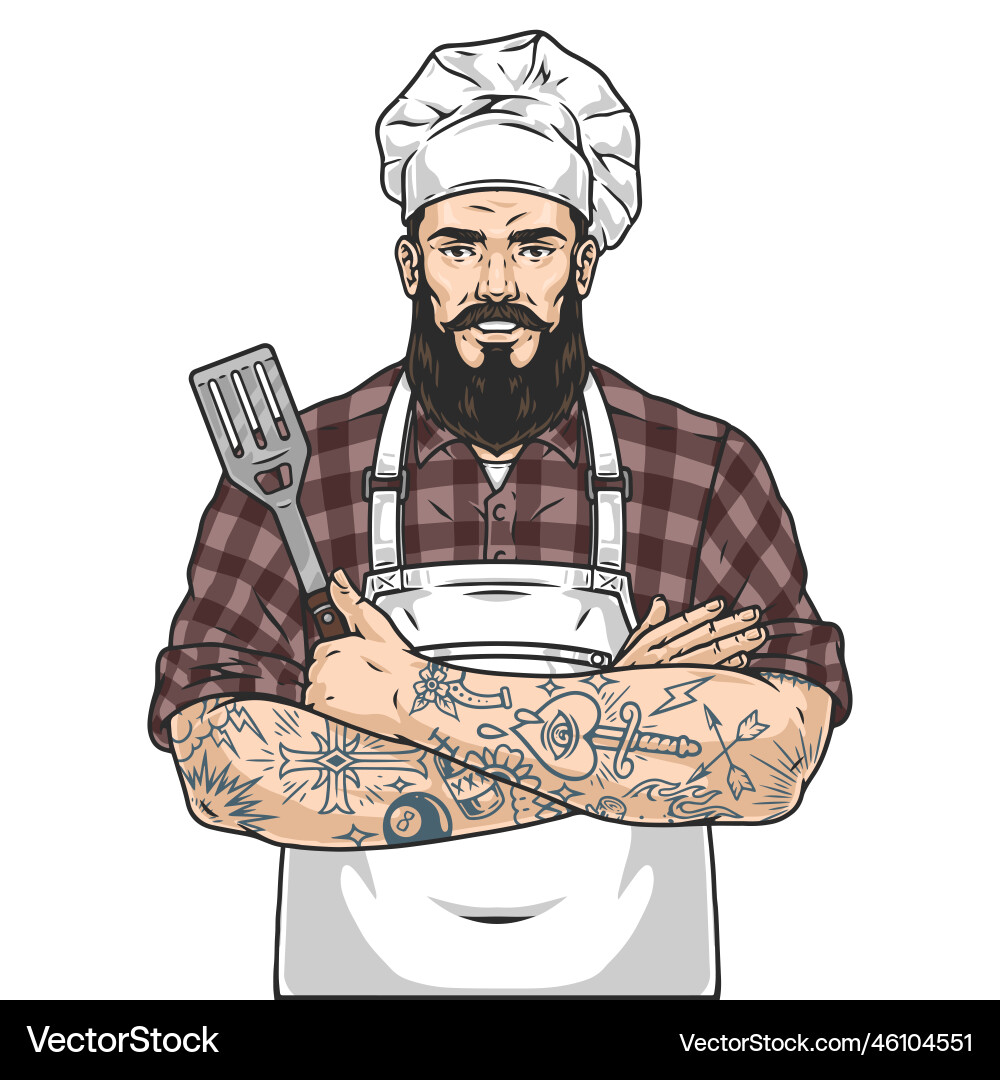 Muscular man cook emblem colorful Royalty Free Vector Image