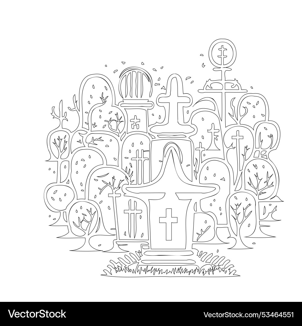 Scary graveyard outline sketch Royalty Free Vector Image