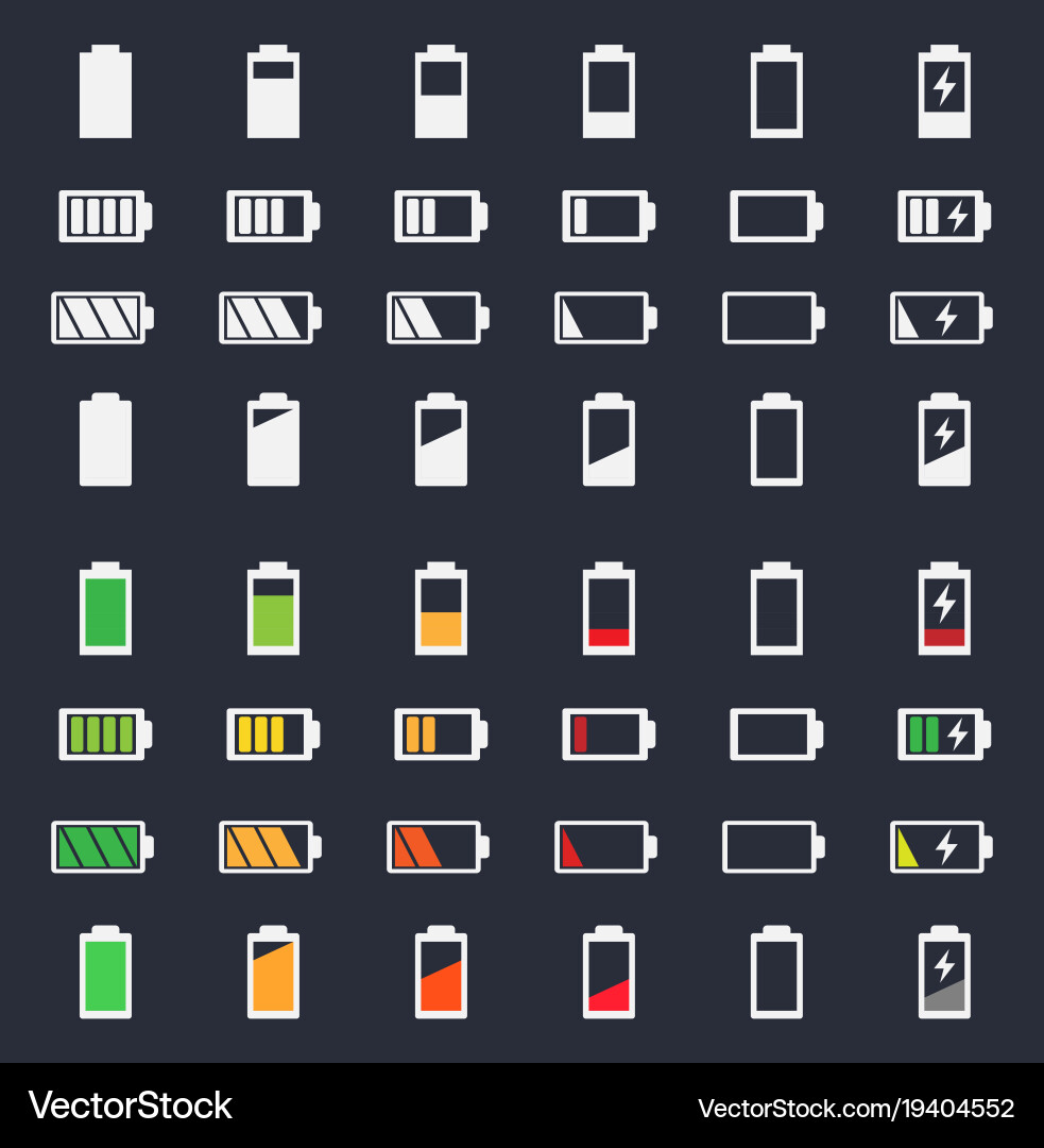 Batterielade Icon Set - Level & Status Vektorbild