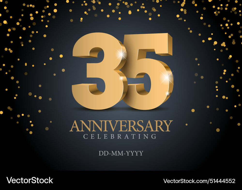 Gold 3D Anniversary Numbers - 35th Royalty Free Vector Image