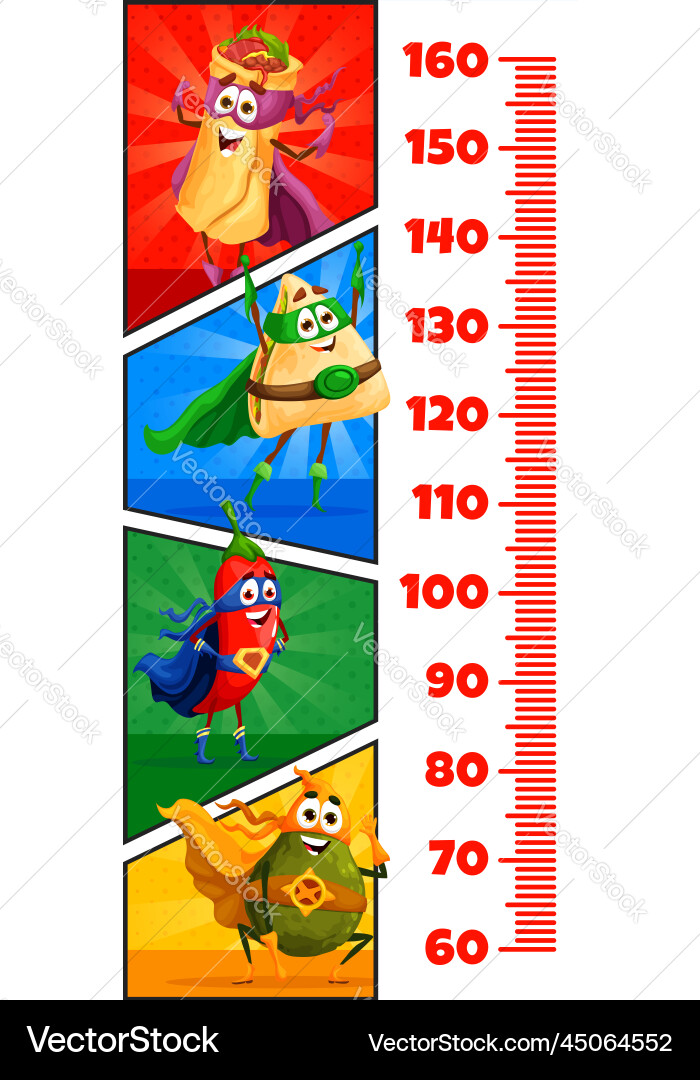 Kids height chart ruler with superhero characters Vector Image
