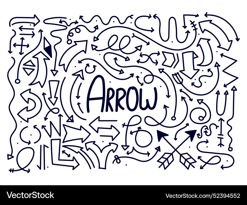 Random hand drawn arrow scribbles set Royalty Free Vector