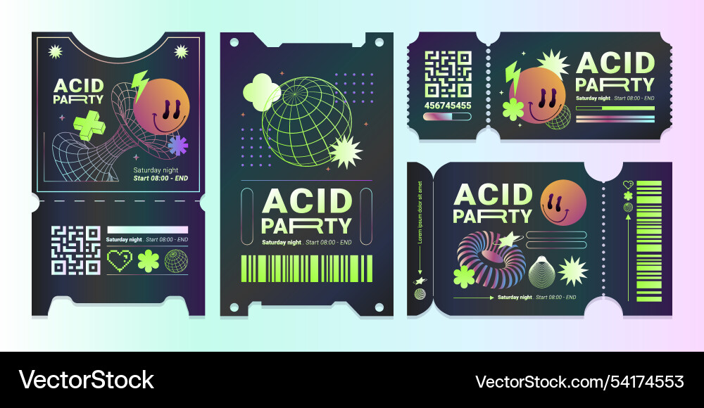 Acid aesthetic tickets in gradient style Vector Image