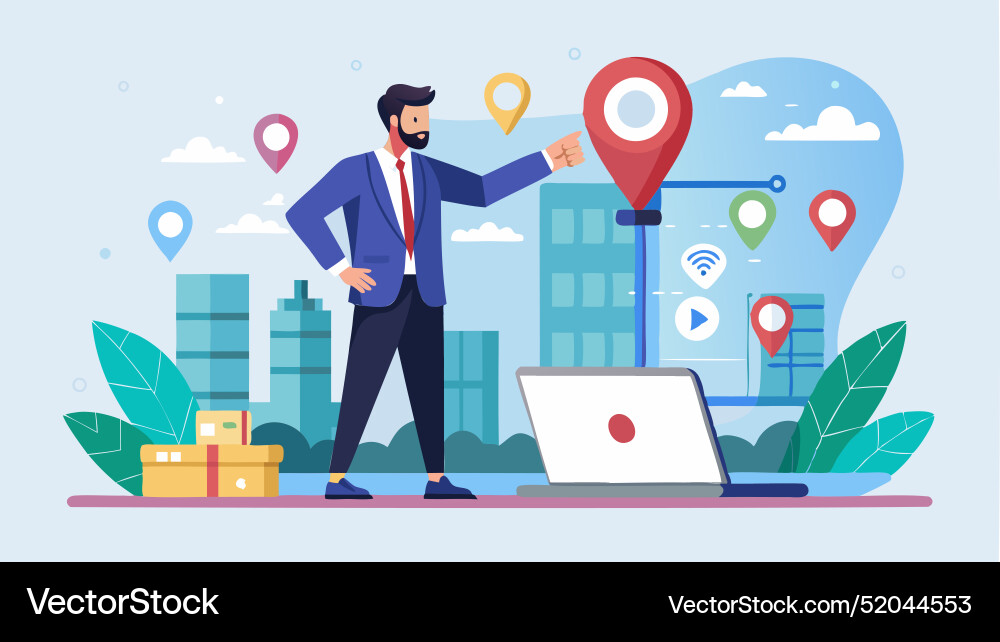 Businessman pinning office location Royalty Free Vector