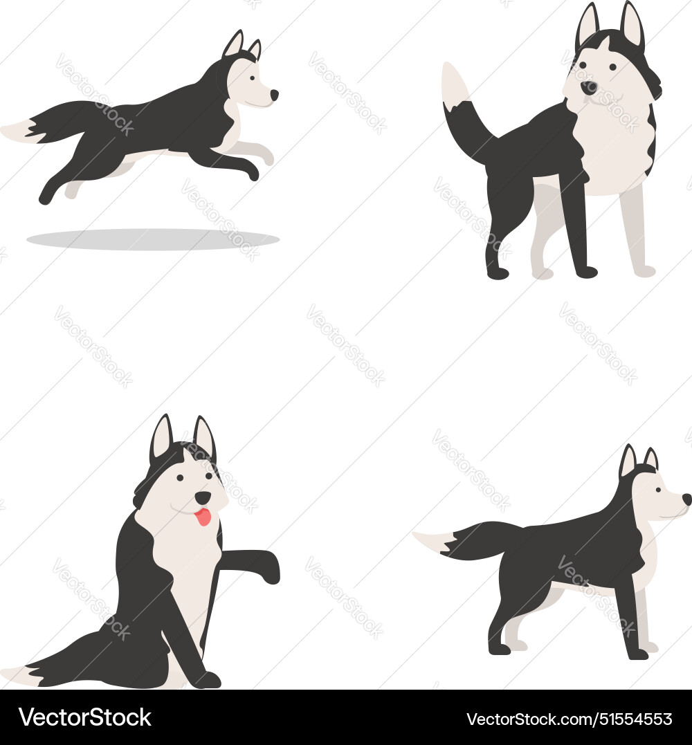 Cartoon husky icons set happy Royalty Free Vector Image