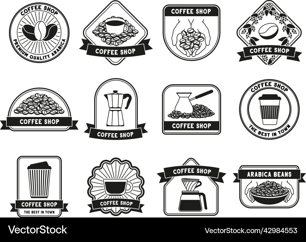 Coffee shop badges cafe labels with espresso cup Vector Image