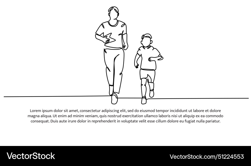 Continuous line design of father and son jogging Vector Image