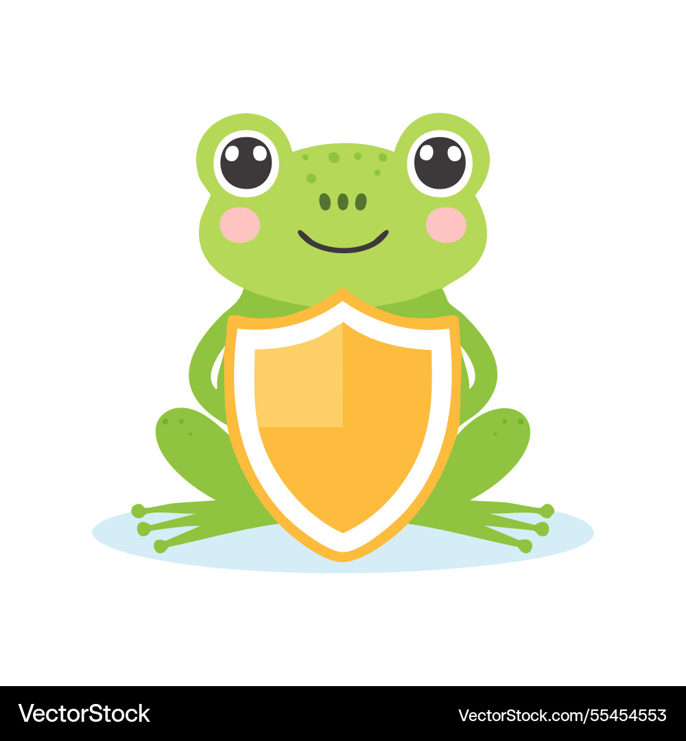 Cute frog with shield Royalty Free Vector Image