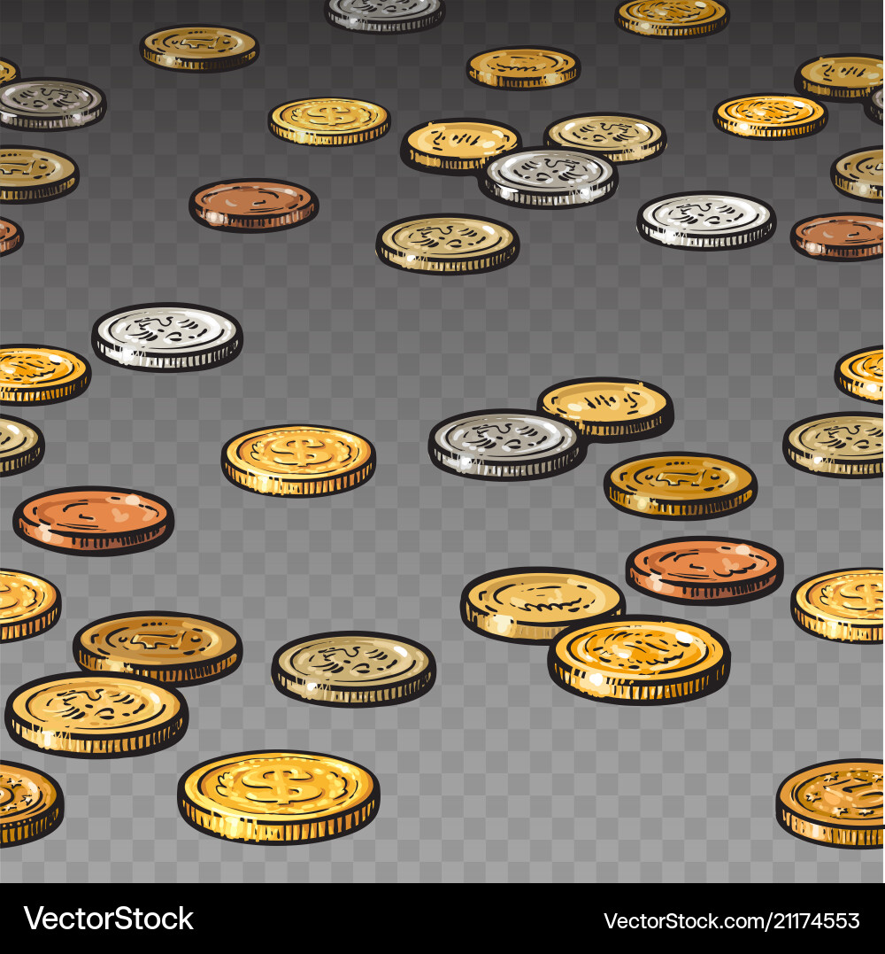 Different coins isolated on transparent background