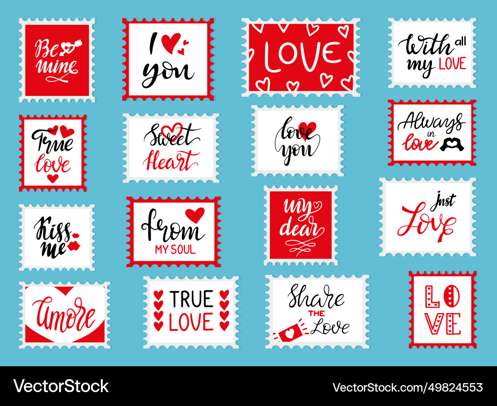 Love mail stamps for romantic cards and envelopes Vector Image