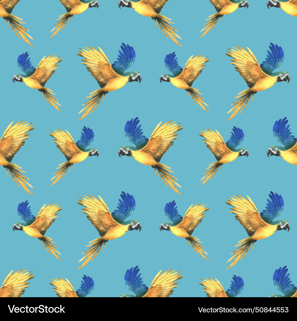 Tropical flying blue-yellow macaw parrot hand Vector Image
