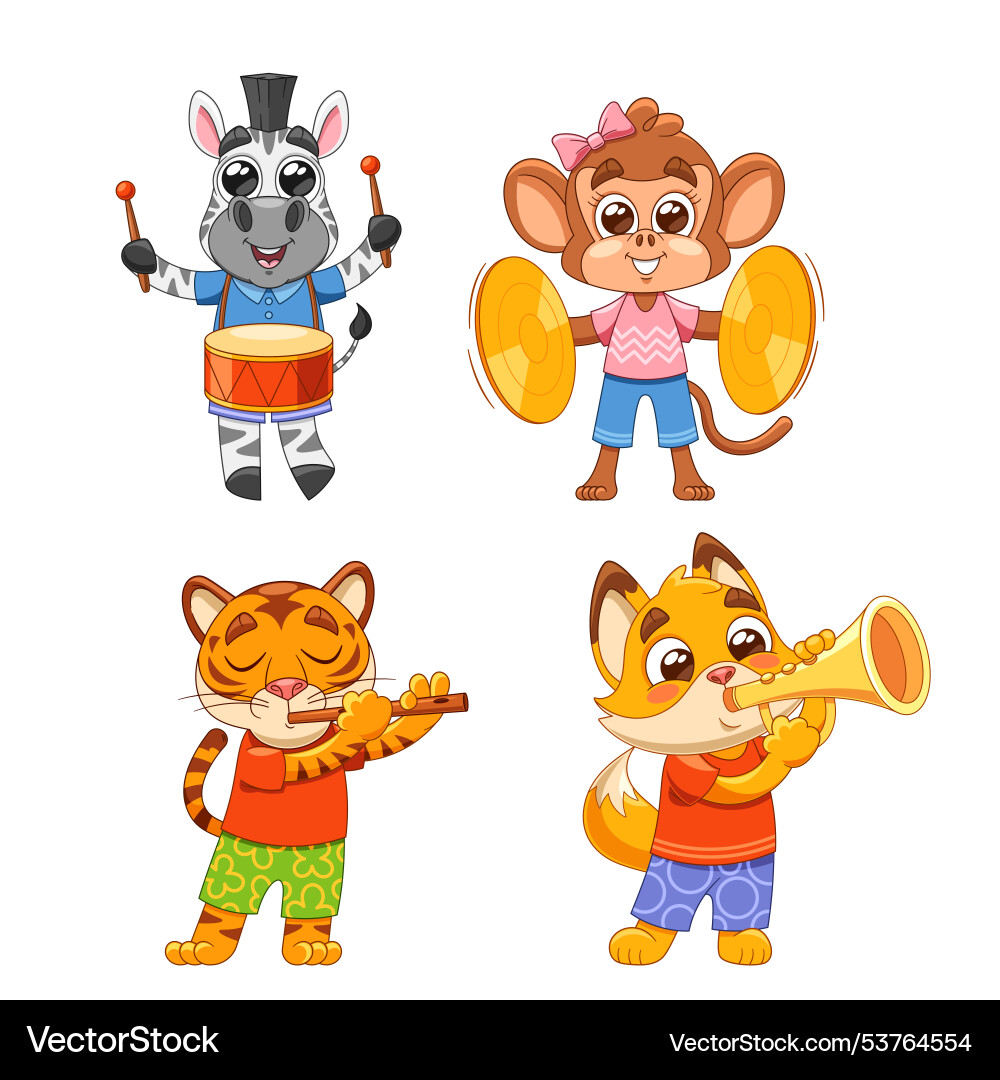 Adorable cartoon animals engaging in music Vector Image