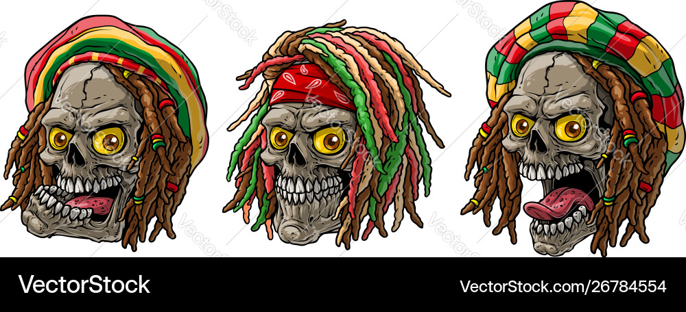 Cartoon jamaican rasta skulls with dreadlocks Vector Image