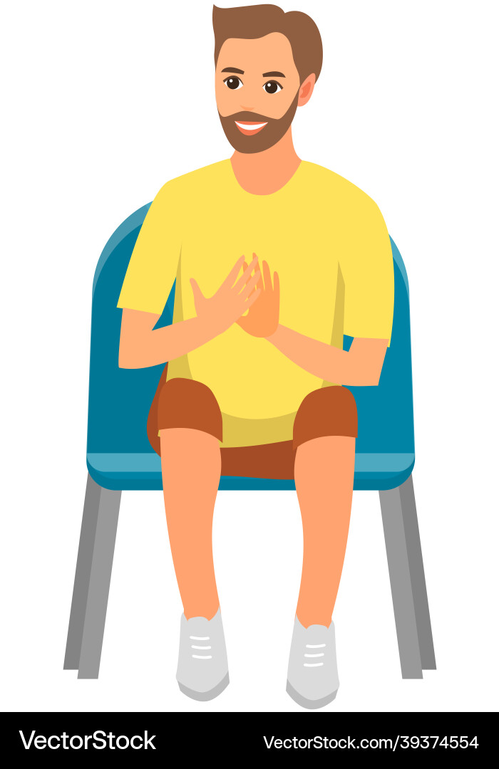 Smiling man in viewer seat looking at something Vector Image