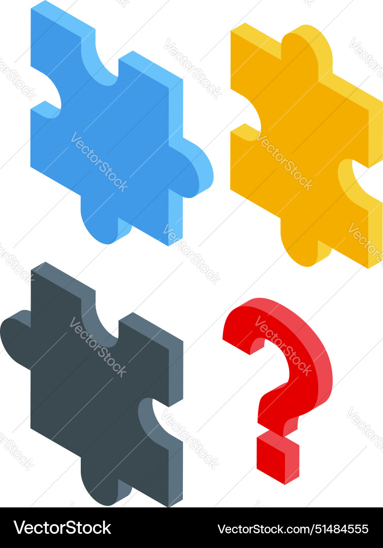 Colorful 3d puzzle pieces with red question mark Vector Image