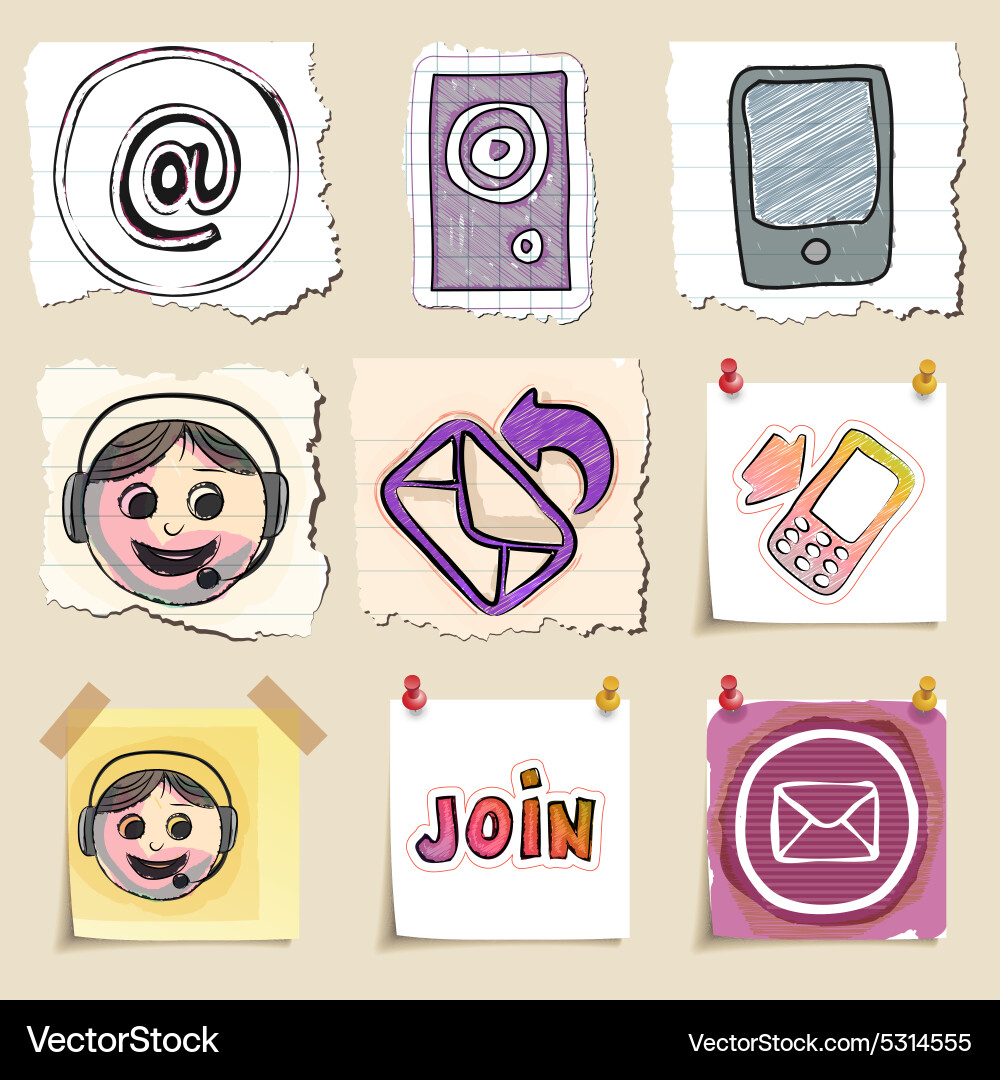 Communication icons set hand drawn and isolated Vector Image