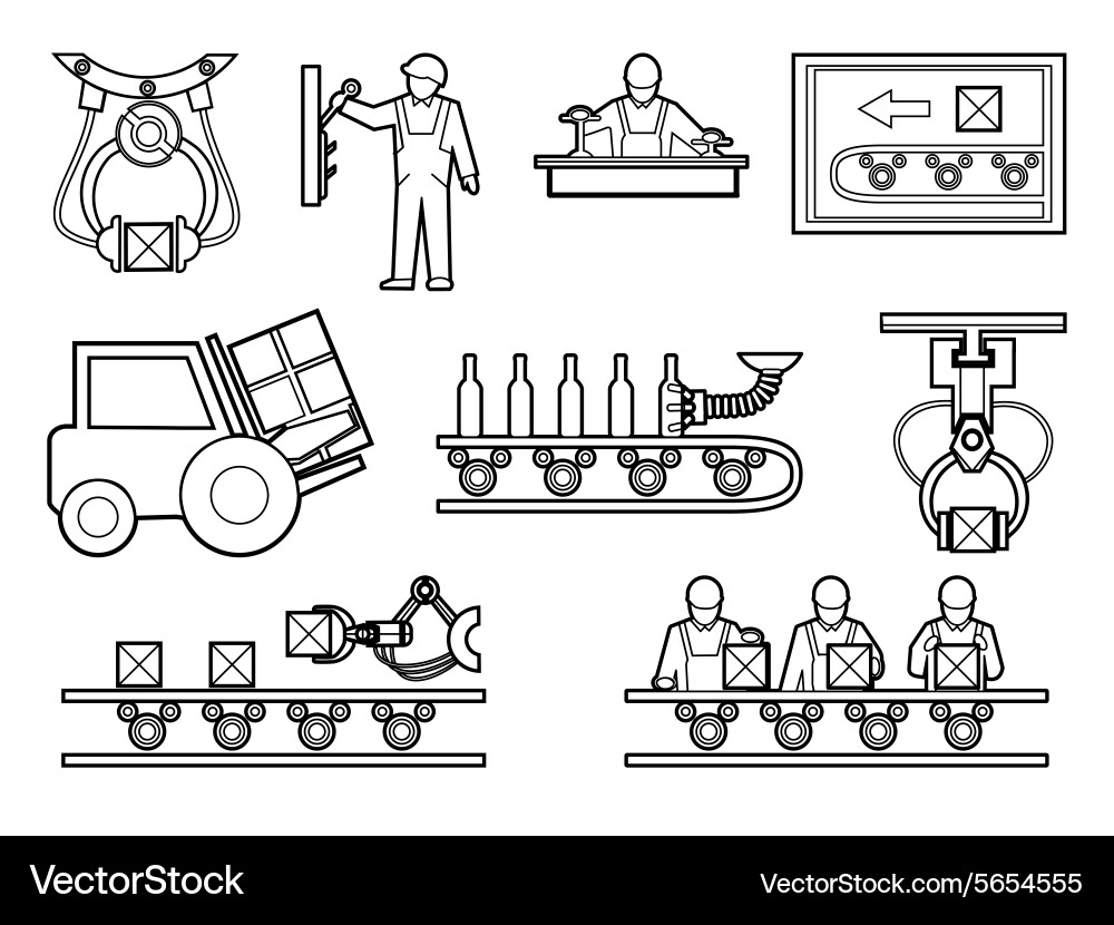 Industrial and manufacturing process icons set Vector Image