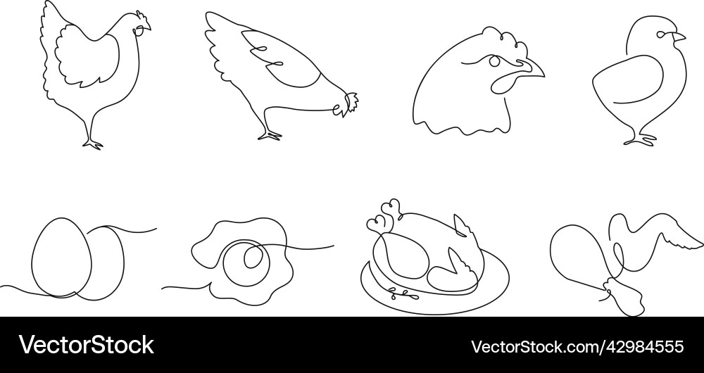 One line chickens farm bird chicken meat Vector Image