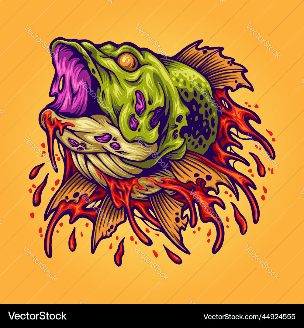 Scary monster fish head Royalty Free Vector Image