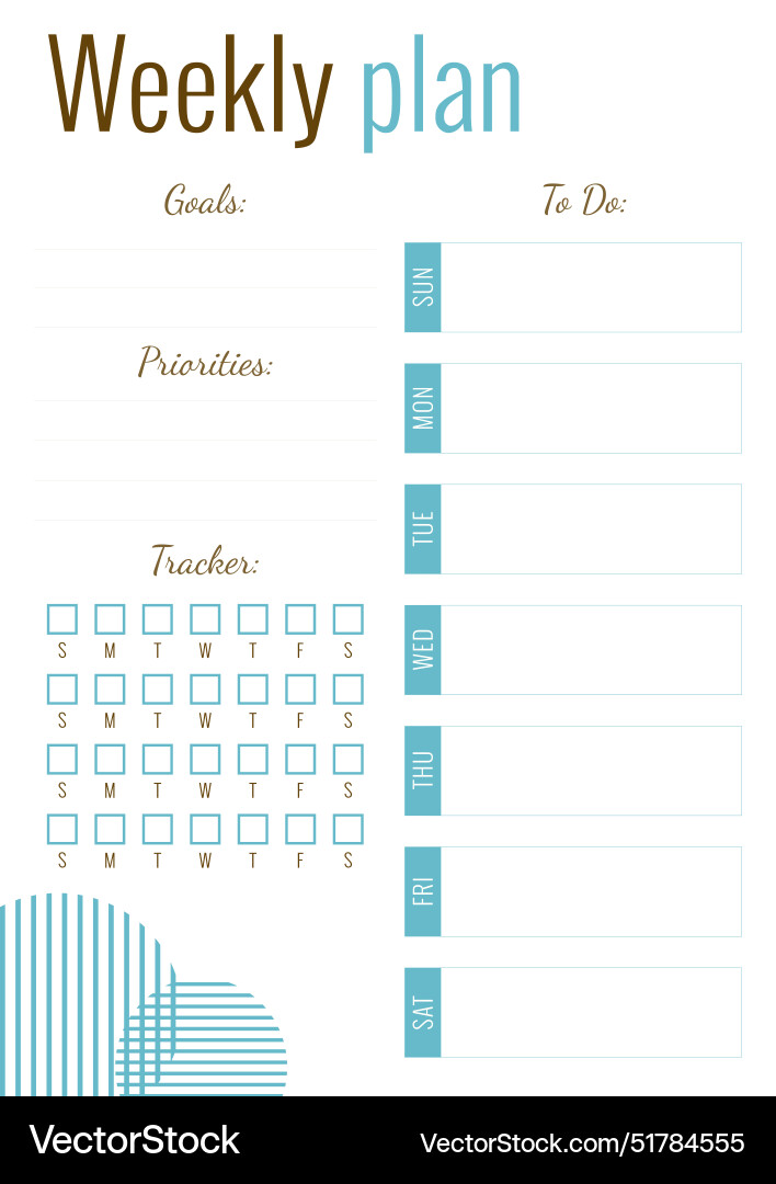 Weekly planner template week starts sunday Vector Image