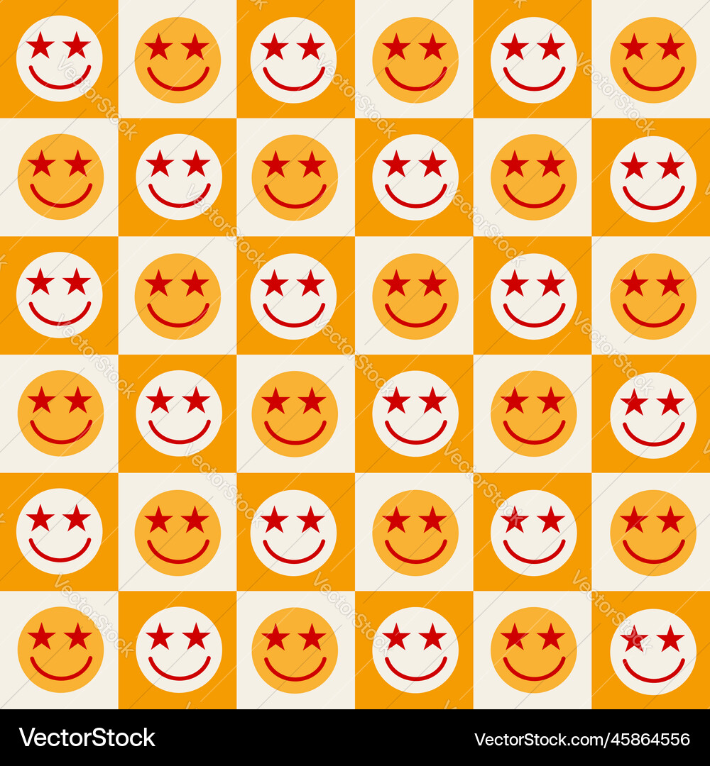 Checkered Stars Pattern - Happy Faces Royalty Free Vector