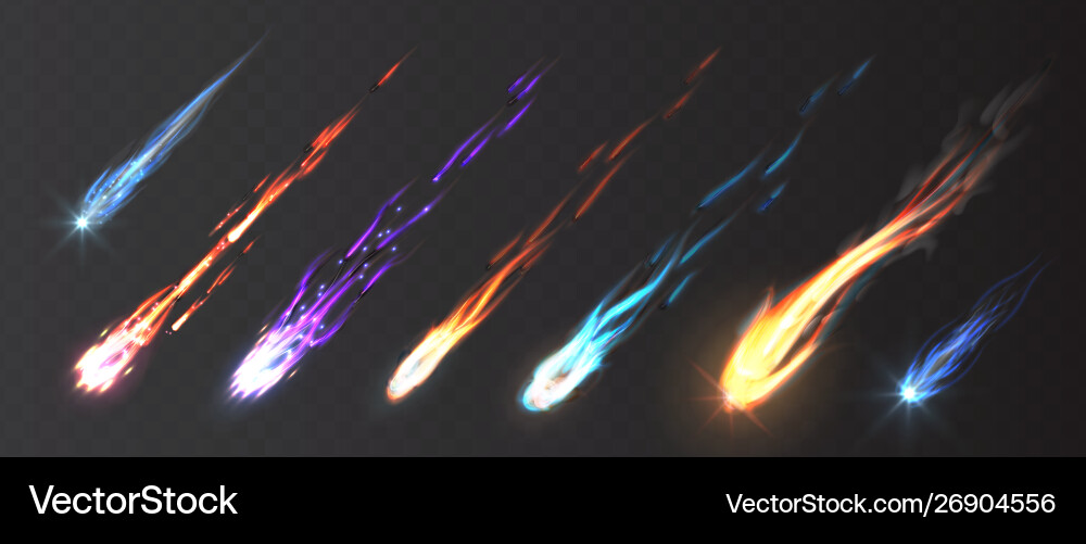 Comets and meteorite set realistic meteors Vector Image