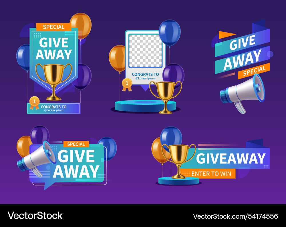 Giveaway winner labels in realistic style Vector Image