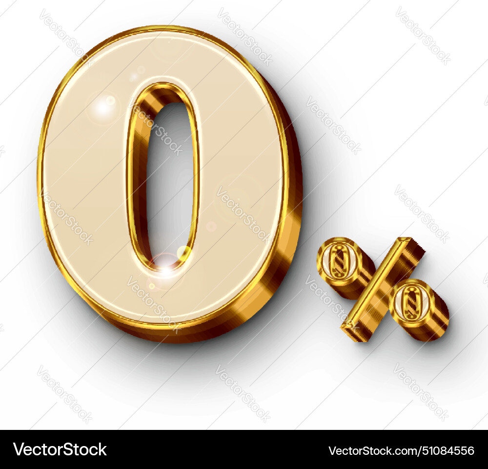 Golden yellow zero percent number Royalty Free Vector Image