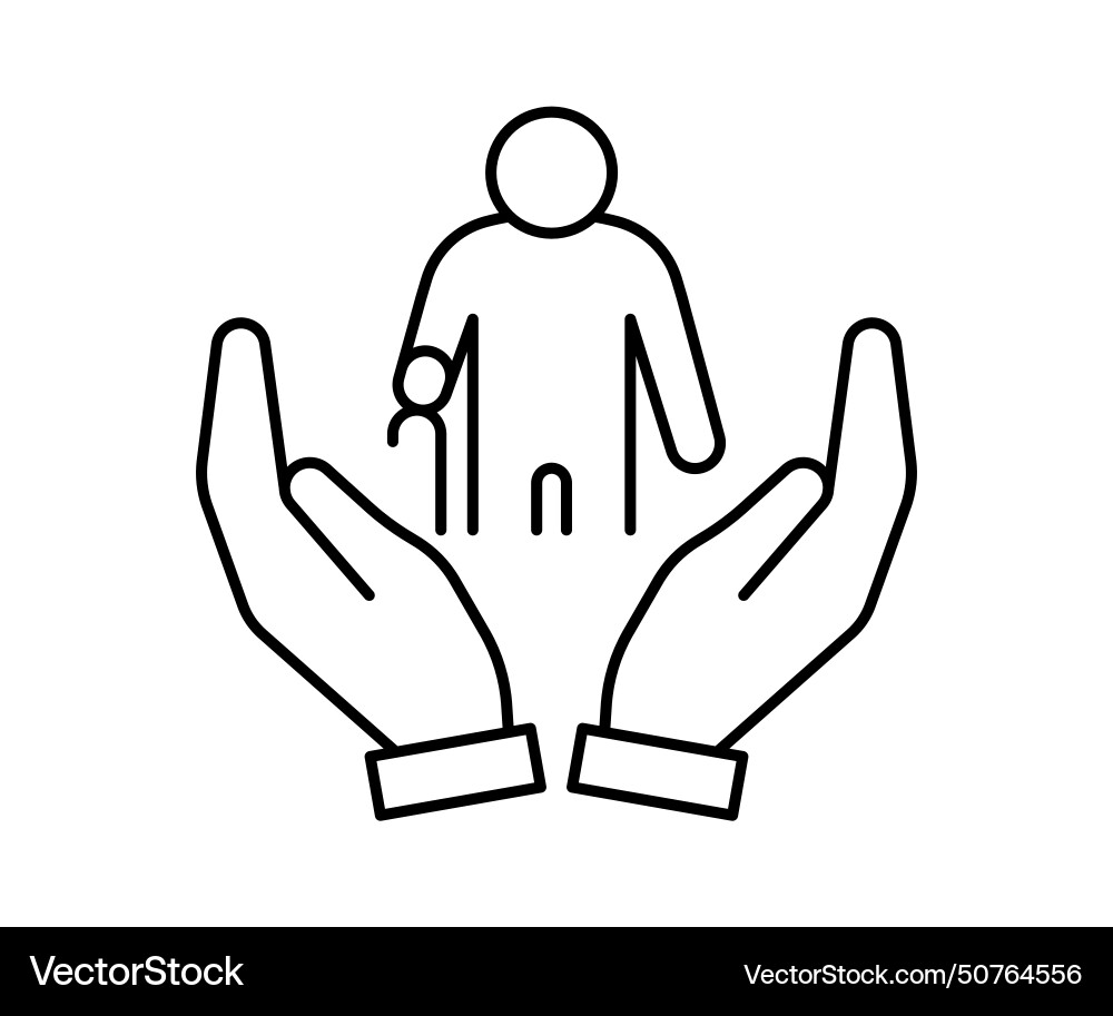 Hand support senior elder people line icon care Vector Image