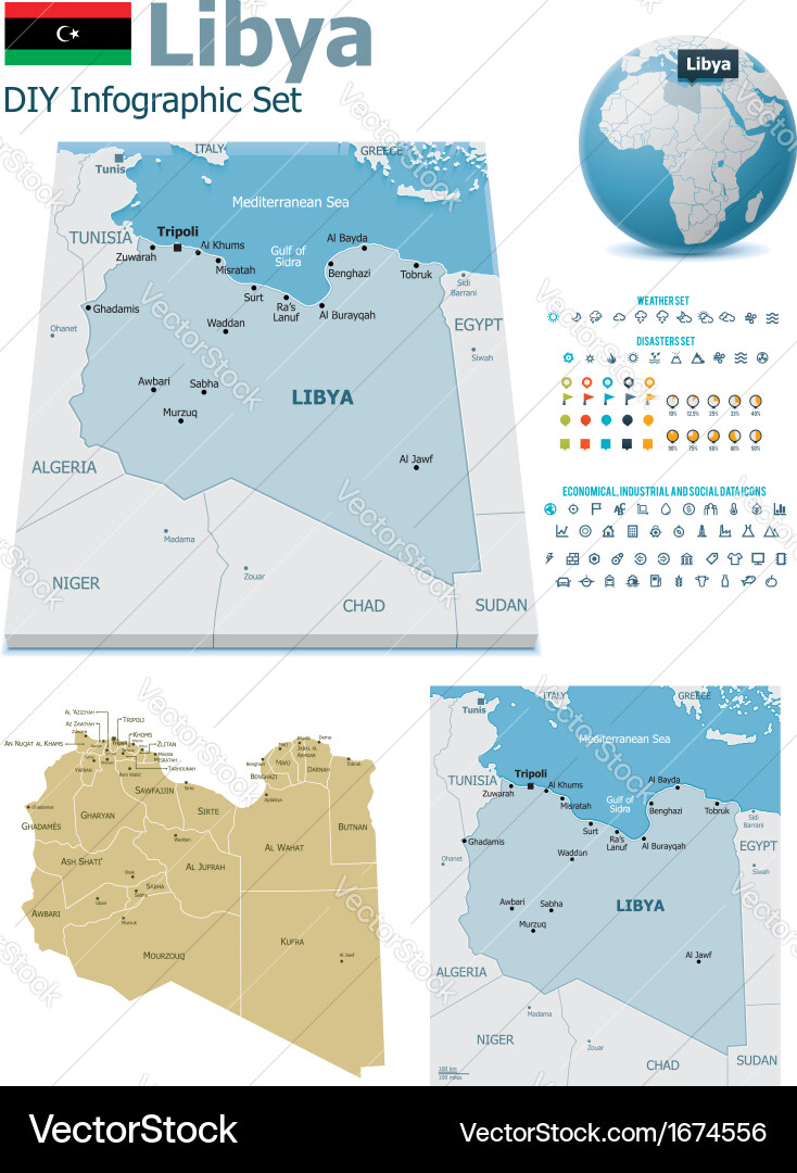 Libya maps with markers Royalty Free Vector Image