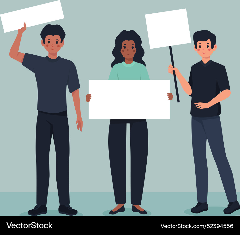 Protesting people with signs Royalty Free Vector Image