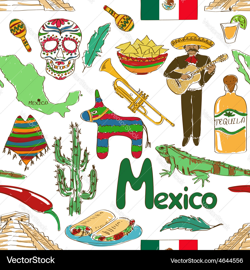 Sketch mexico seamless pattern Royalty Free Vector Image