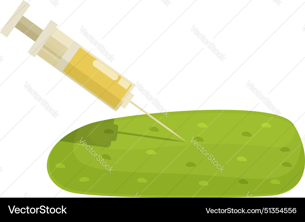 Syringe injecting liquid into cucumber Royalty Free Vector