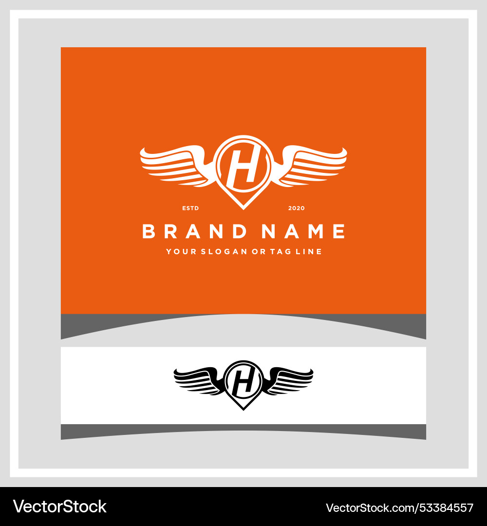 Creative letter h pin map wing logo design concept