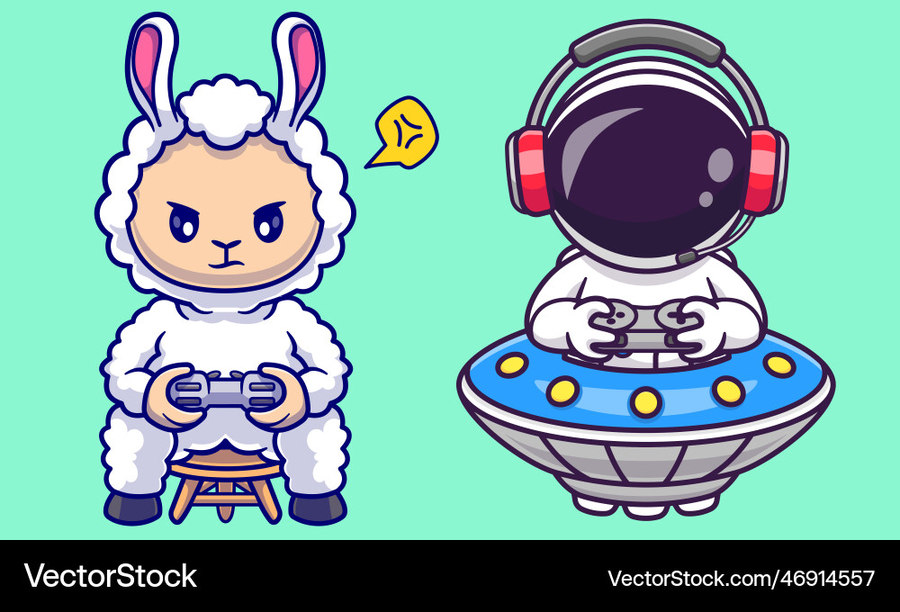 Cute Astronaut Sheep Gaming Royalty Free Vector Image