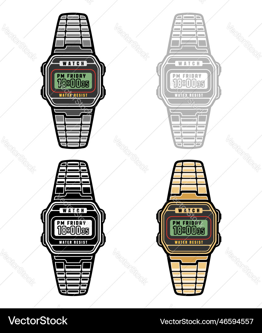 Electronic wrist watch set of objects Royalty Free Vector