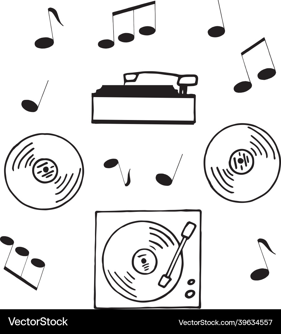 Turntables and vinyl record musical notes Vector Image