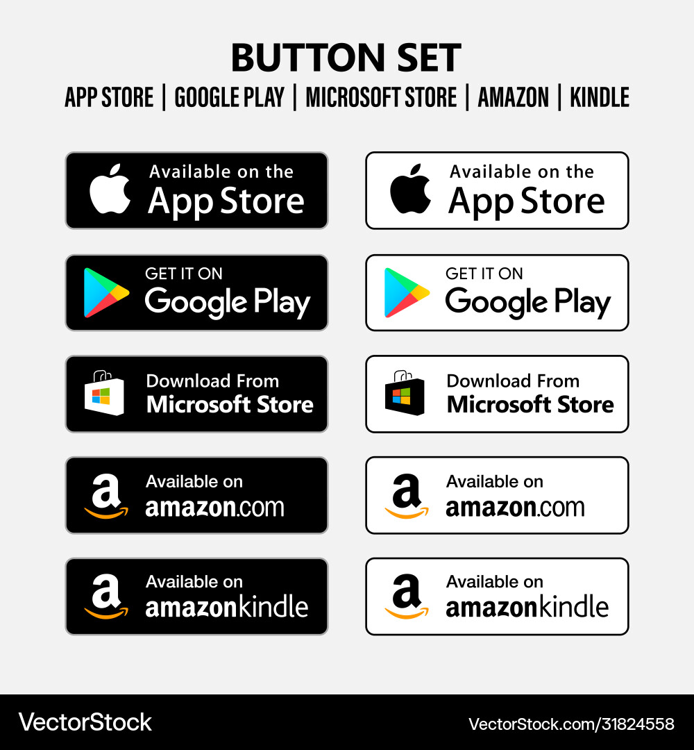 App store google play microsoft amazon button set Vector Image