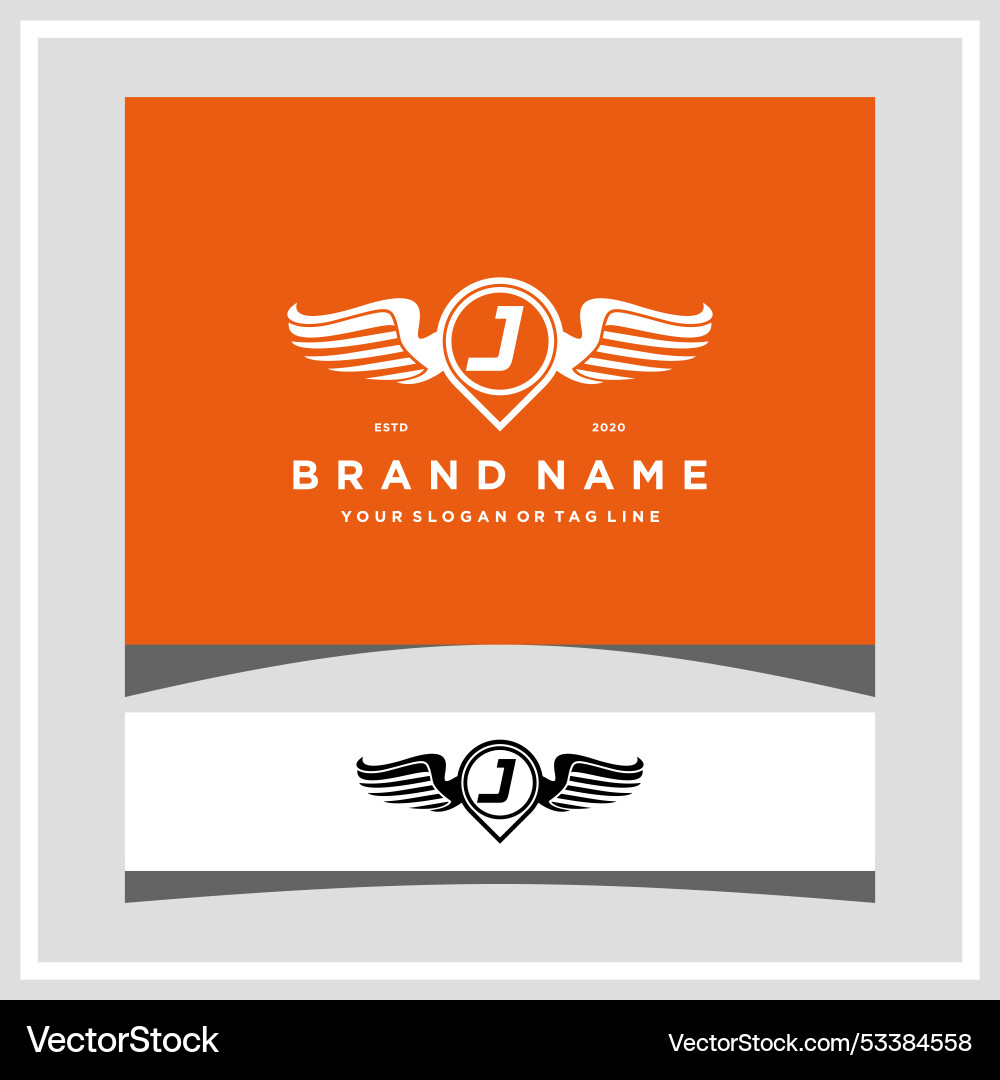 Creative letter j pin map wing logo design concept